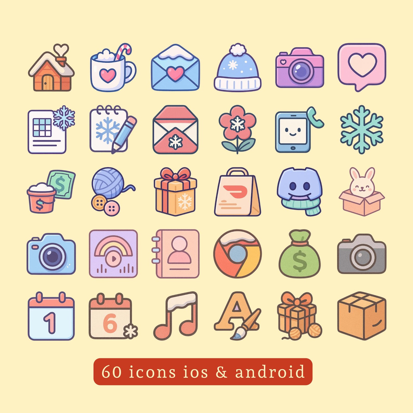 Cozy Winter Fox iPhone Wallpaper Set and Kawaii App Icons Pack Ios ...