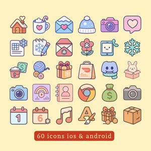Cozy Winter Fox iPhone Wallpaper Set and Kawaii Icons Pack Ios ...