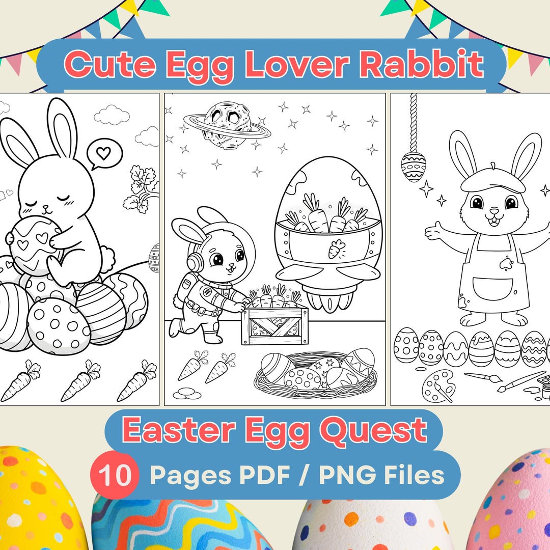 Easter Egg Hunt Coloring Pages – 10 Cute Bunny & Egg PDF + PNG ...
