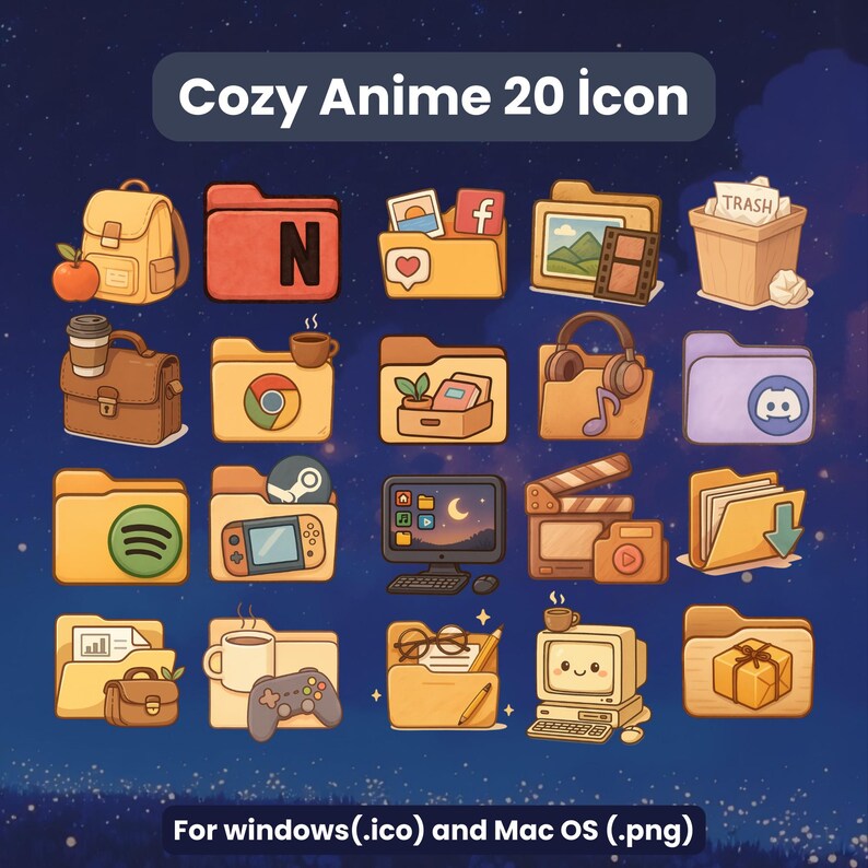Anime Aesthetic Desktop Icon and Desktop Wallpaper Pack | Cozy Desktop ...
