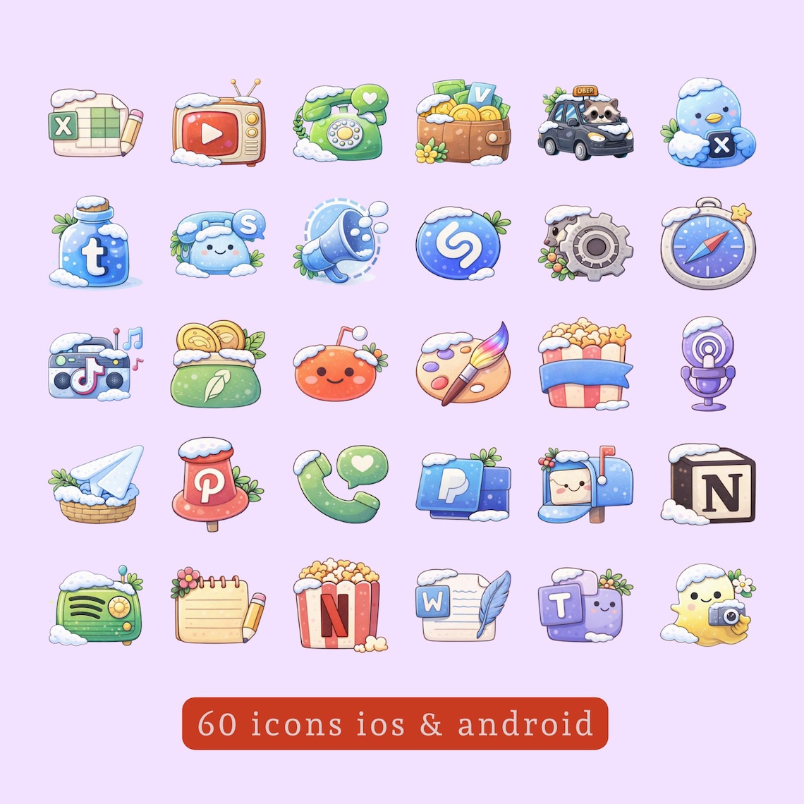 Kawaii Raccoon Winter iPhone Theme: Cottagecore Icons, Wallpapers ...