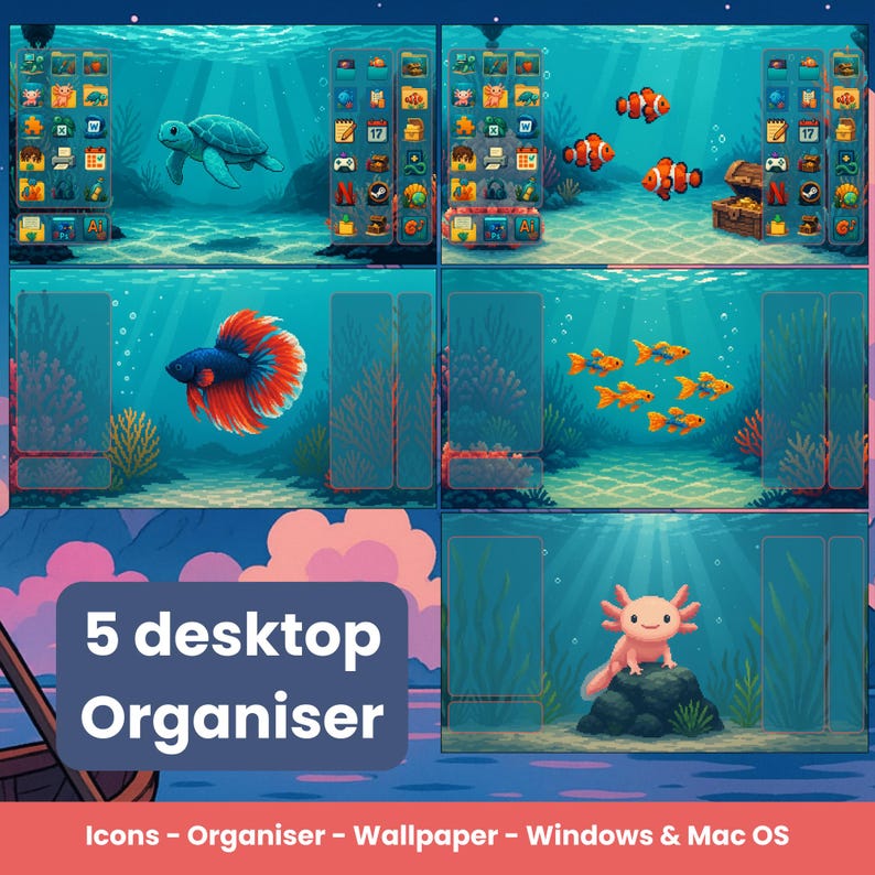 Y2K Icons Retro Aquarium Desktop Organizer and Desktop Icons Compatible ...