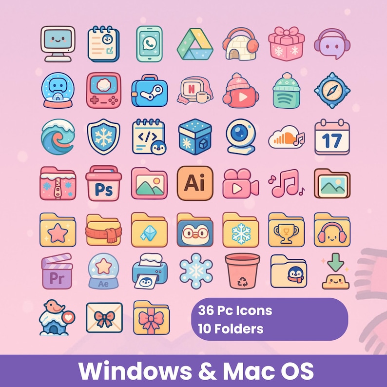 Kawaii Penguin Cute Desktop Icon Set – Cute Icons + Folders Wallpaper ...