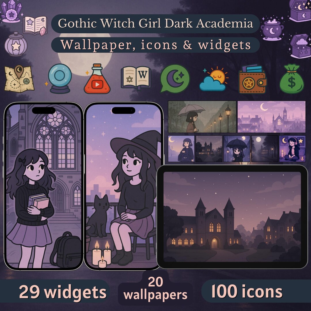 Dark Academia Icons and Gotihc Girl Wallpaper Tablet - Phone Theme ...