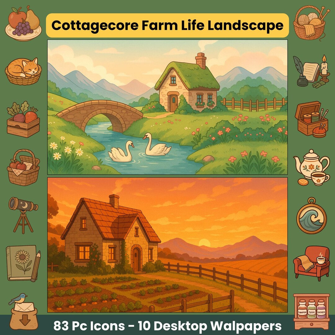 Cottagecore Farm Desktop Icon Pack & Wallpaper Set – 83 Aesthetic PC ...
