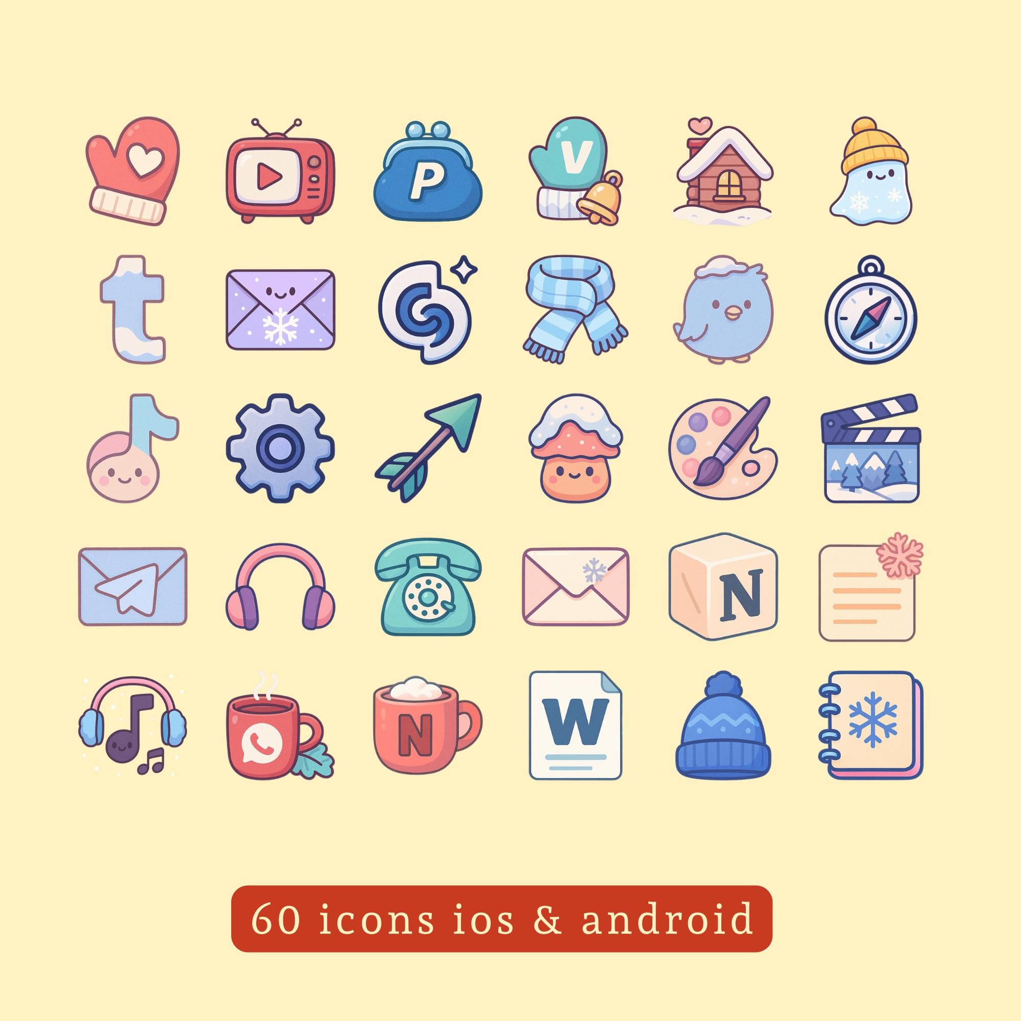 Cozy Winter Fox iPhone Wallpaper Set and Kawaii Icons Pack Ios ...