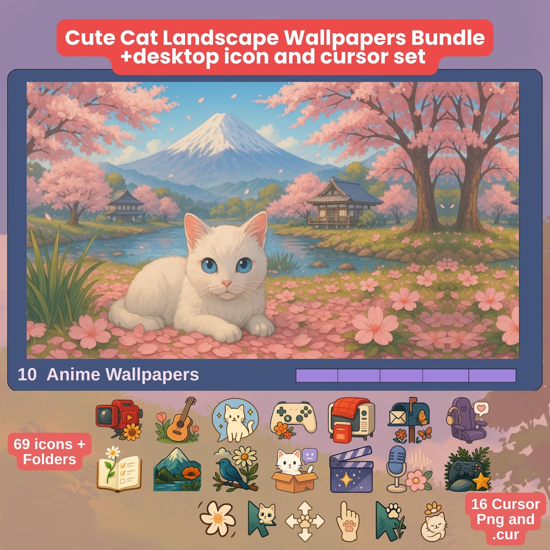 Landscape Desktop Theme and Mouse Cursor Cat Desktop Wallpaper Bundle ...