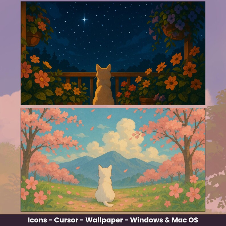 Landscape Desktop Theme and Mouse Cursor Cat Desktop Wallpaper Bundle ...