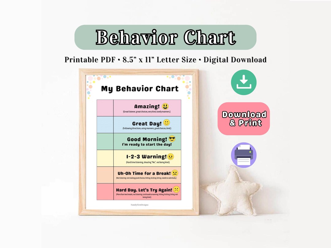 Printable Behavior Chart for Kids Toddler Reward Management Chart ...