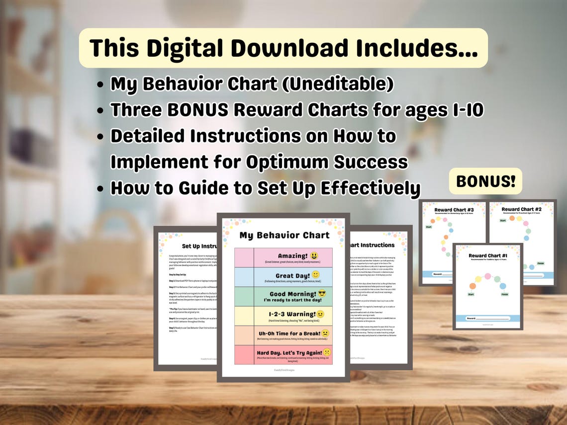 Printable Behavior Chart for Kids Color Coded Reward Chart Gentle ...
