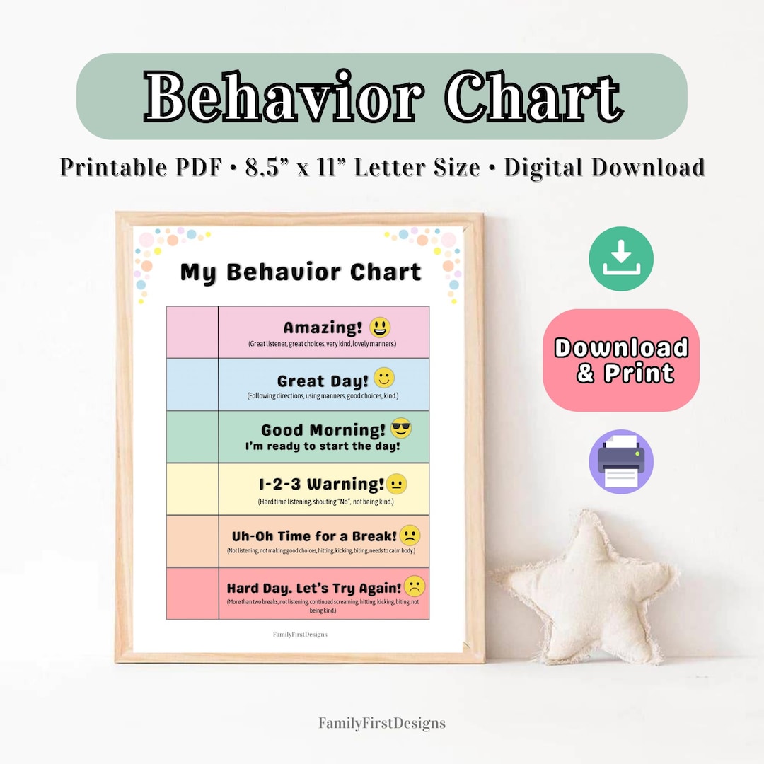 Printable Behavior Chart for Kids Color Coded Reward Chart Gentle ...