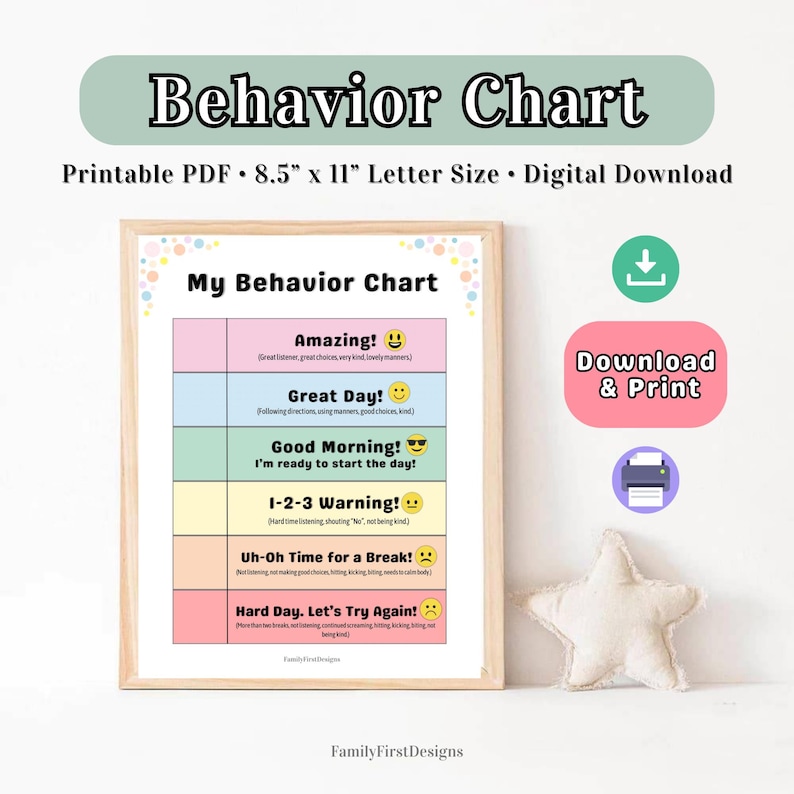 Printable Behavior Chart for Kids Color Coded Reward Chart Gentle ...