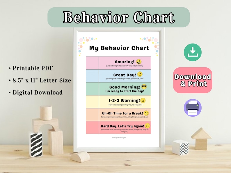 Printable Behavior Chart for Kids Color Coded Reward Chart Gentle ...