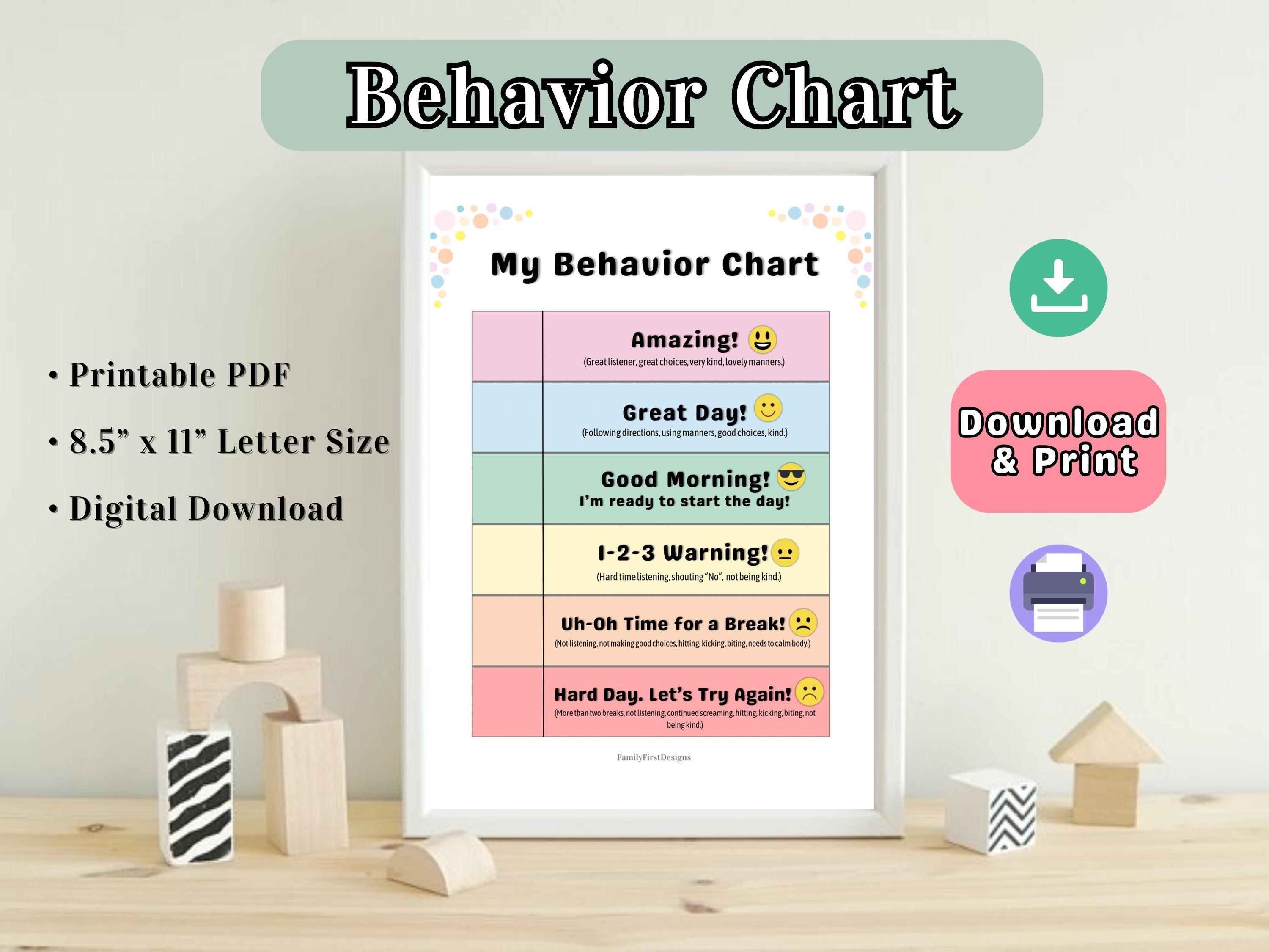 Printable Behavior Chart for Kids Color Coded Reward Chart Gentle ...
