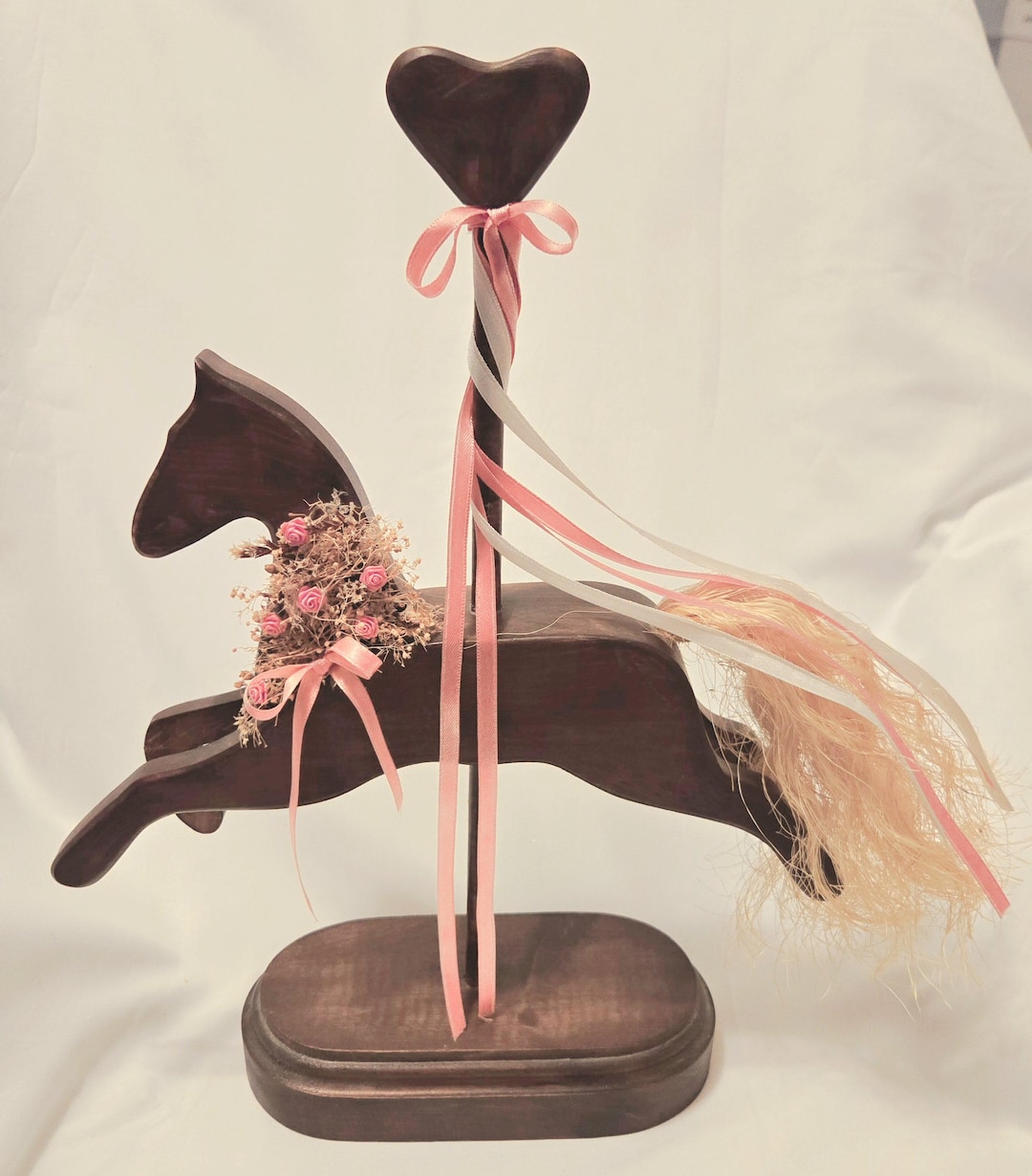 Vintage Style Wooden Carousel Horse, Ribbon & Flower Detail - Etsy