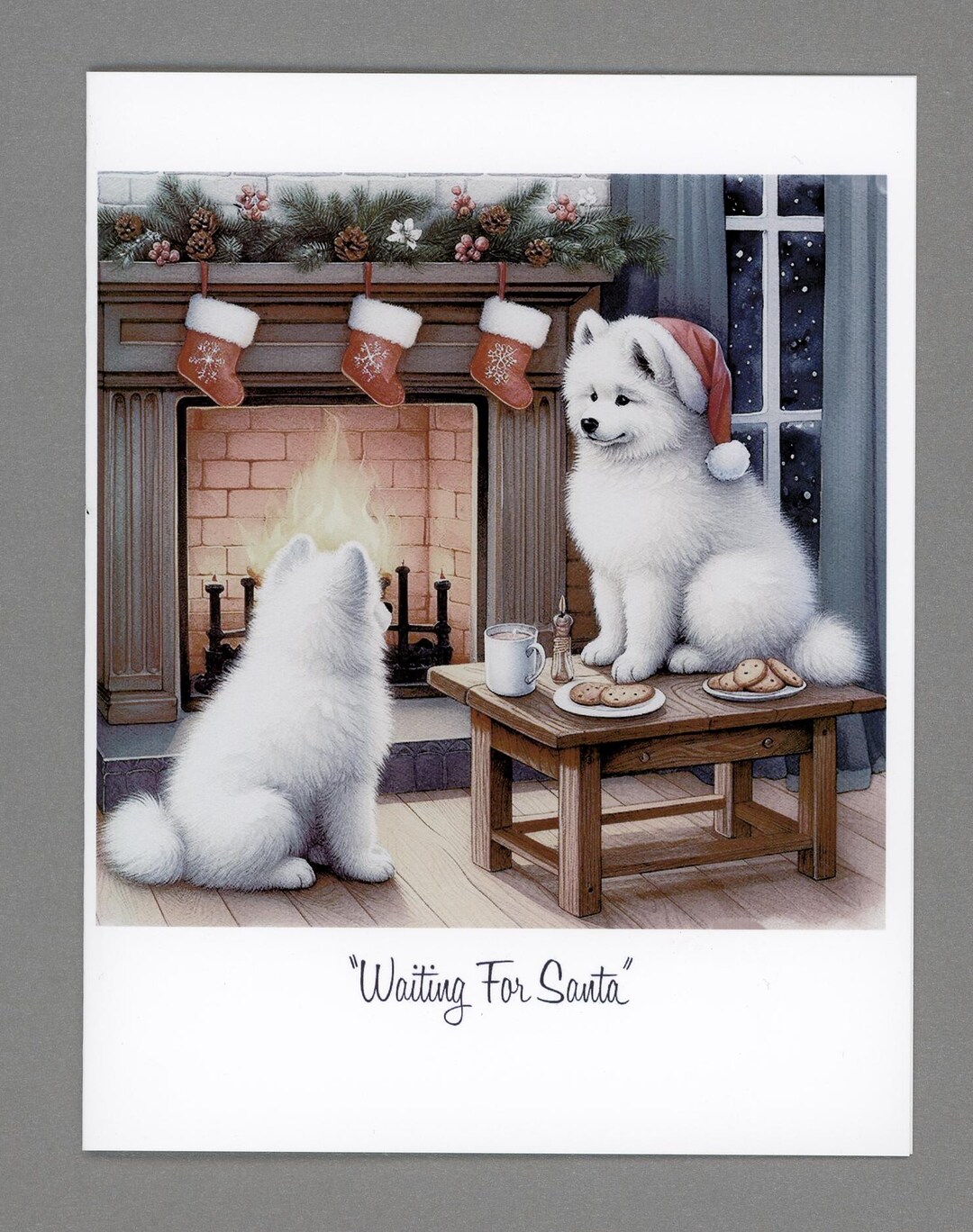 Samoyed Dog Christmas Holiday Greeting Cards Waiting for Santa - Etsy
