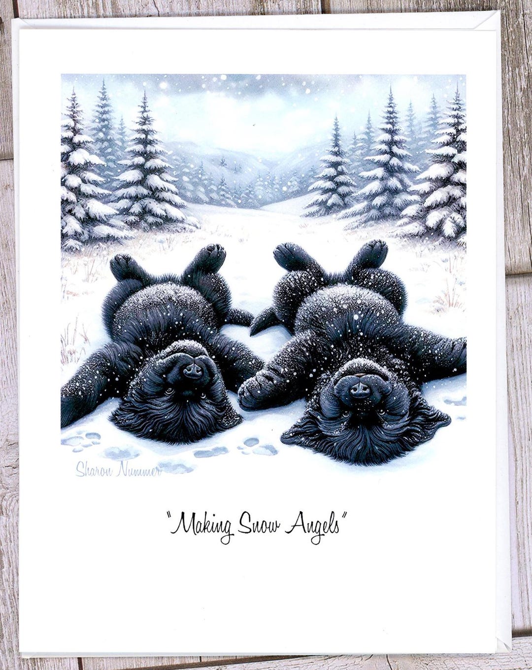 Newfoundland Dog Christmas Cards, Greetings Cards, Snow Angels, Dog Art ...