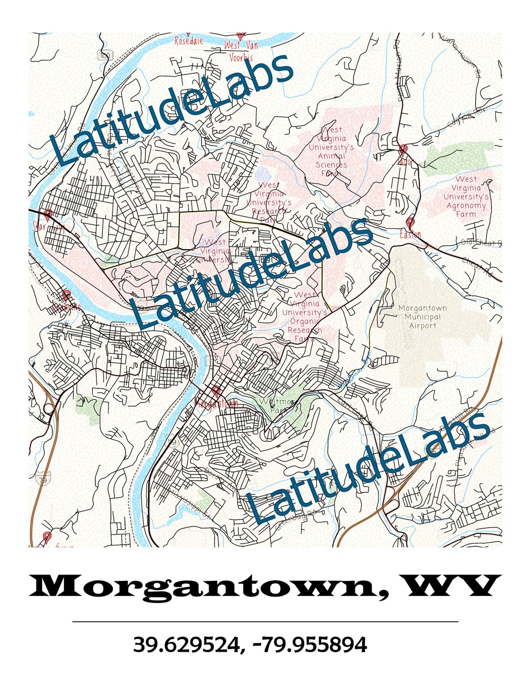 Map of Morgantown, Digital Print - Etsy