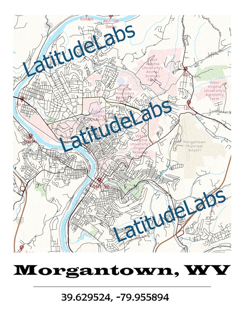 Map of Morgantown, Digital Print - Etsy