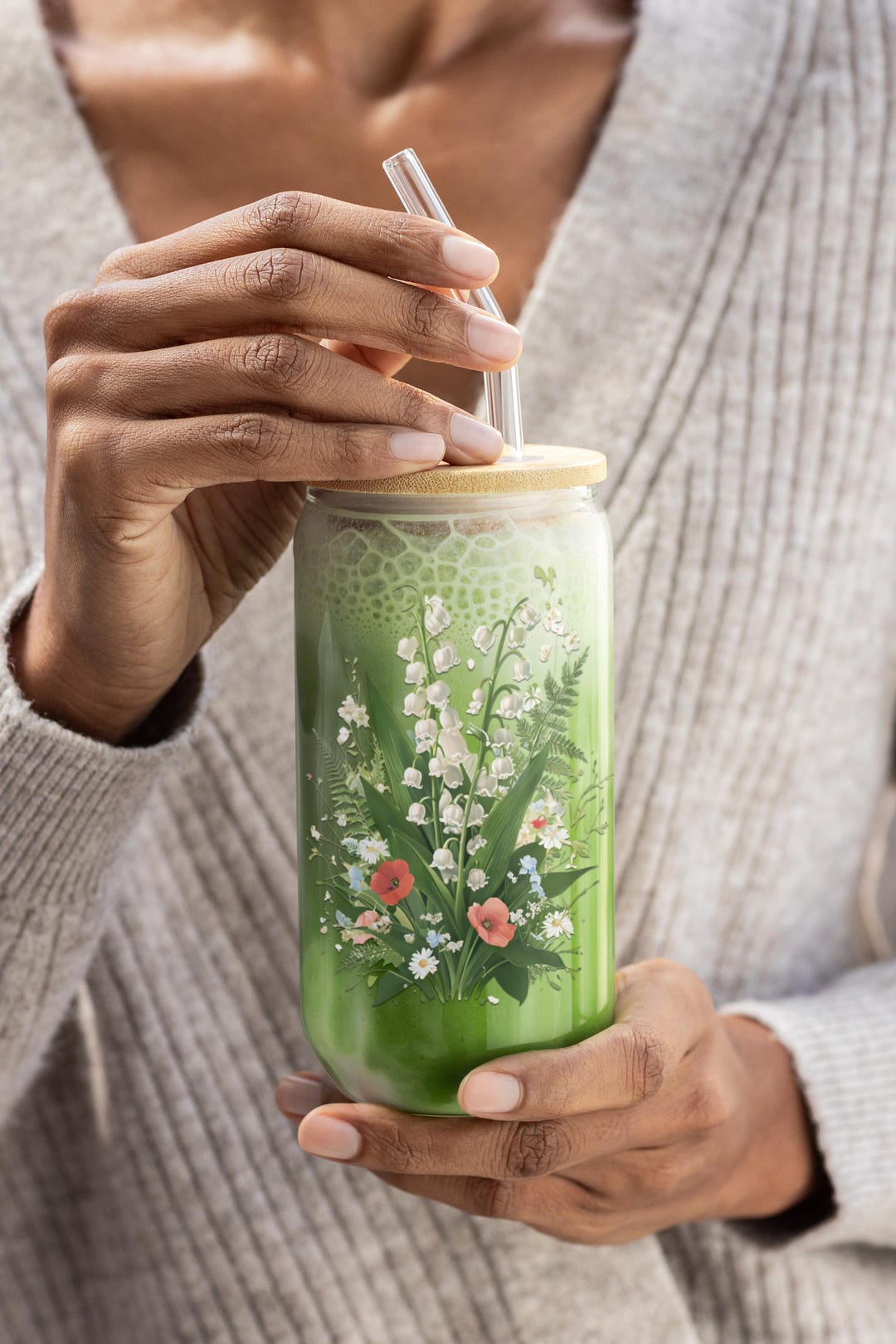 Personalized Birth Flower Sipper Glass, 16oz - Floral May Birth Flower ...