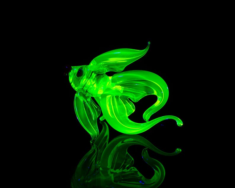 Uranium Glass Fish Figurine UV Reactive Glowing Art Collectible ...