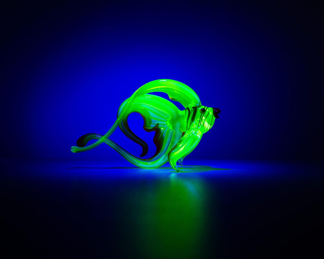 Bronze Green Uranium Glass Fish Sculpture UV Reactive Art Figurine ...