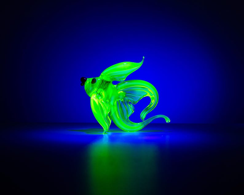 Uranium Glass Fish Figurine UV Reactive Glowing Art Collectible ...