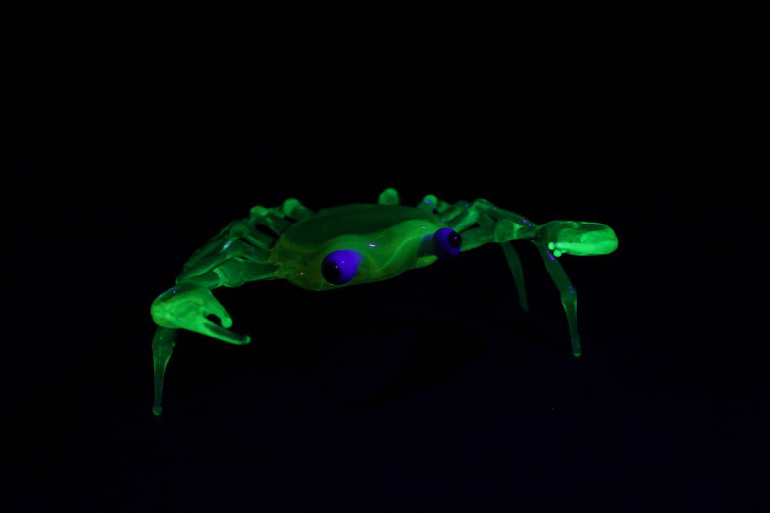 UV Reactive Vaseline Glass Crab – Unique Handmade Uranium Glass Art ...