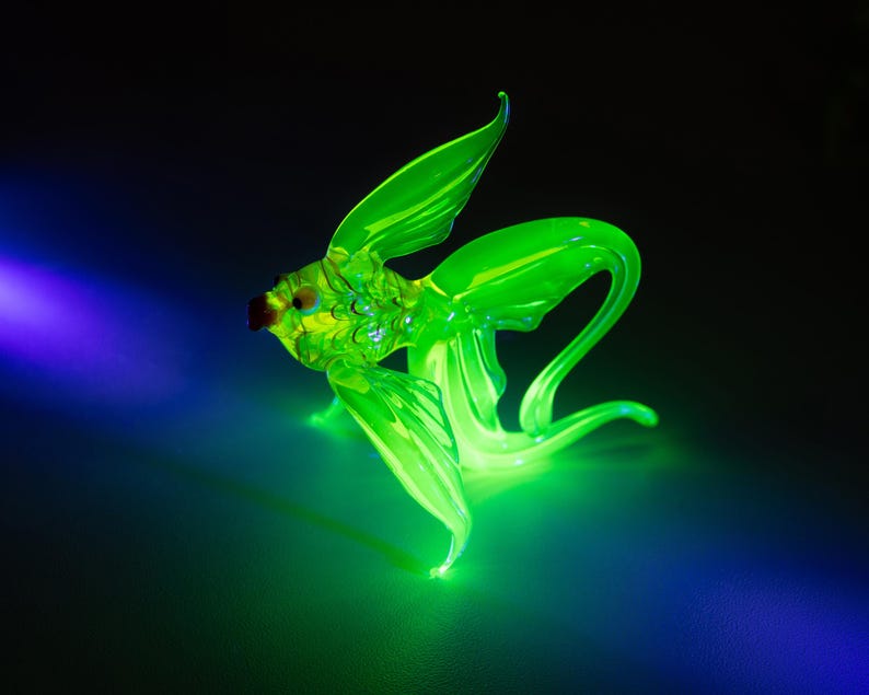 Handmade Uranium Glass Fish – Glowing Lampwork Figurine, UV Light ...