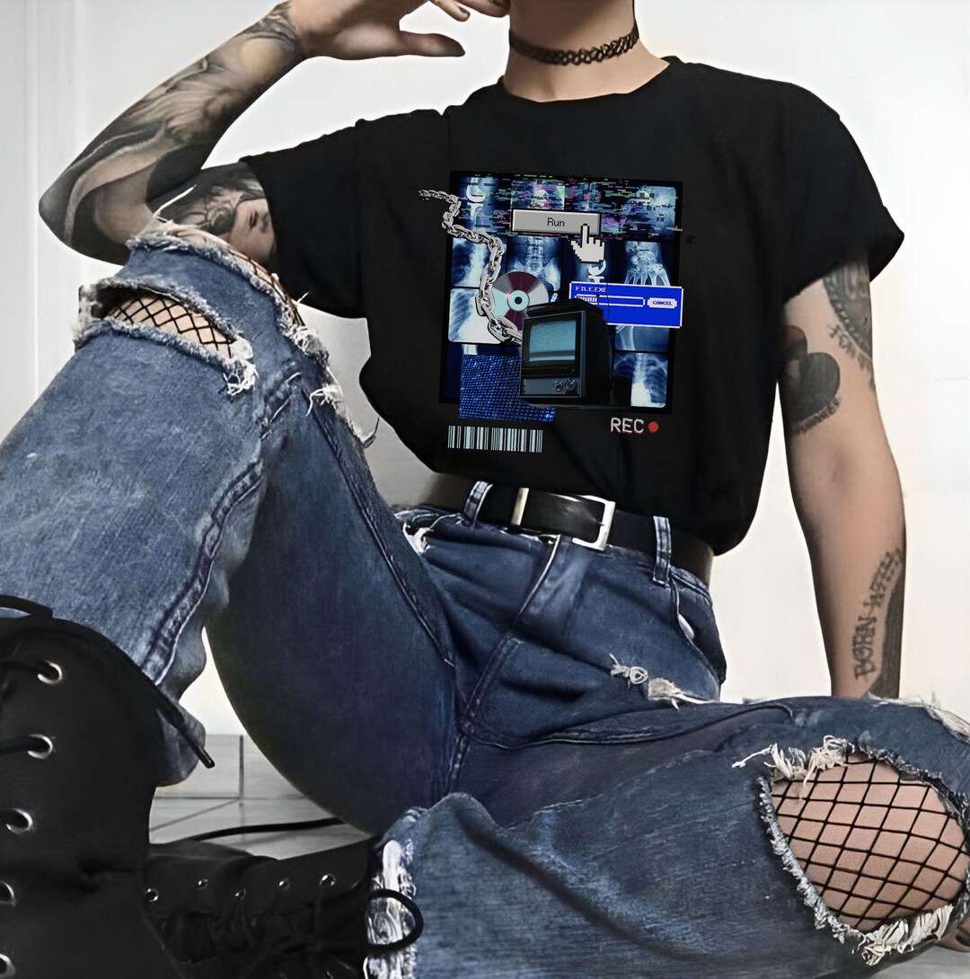 Cybercore Nostalgia: 2000's Clothing | Cybergoth Shirt | Blue Old Tech ...