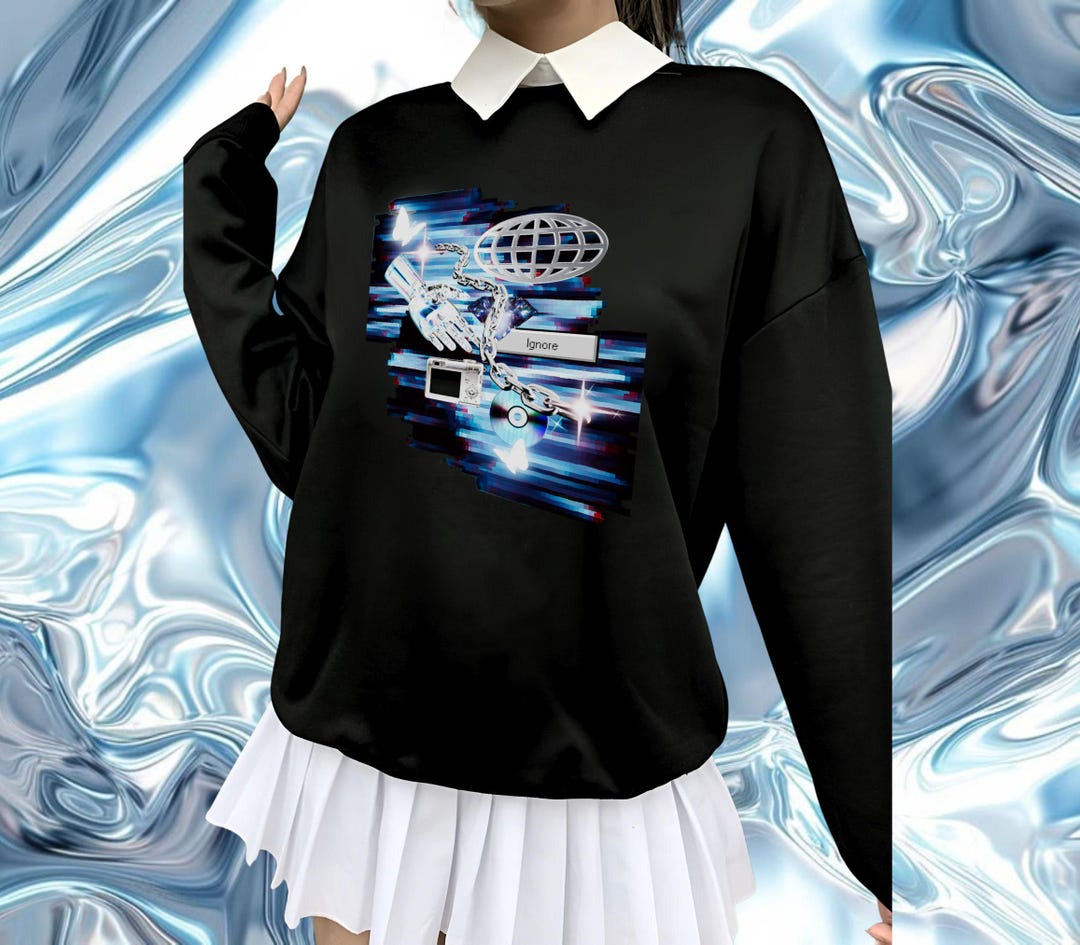 Cybercore Blue Sweatshirt | 2000s Tech Nostalgia & Retro Webcore Vibes ...