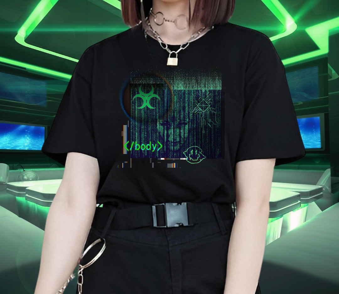 Webcore Cyberpunk Biohazard Shirt - Glitchcore Green Techwear Inspired ...