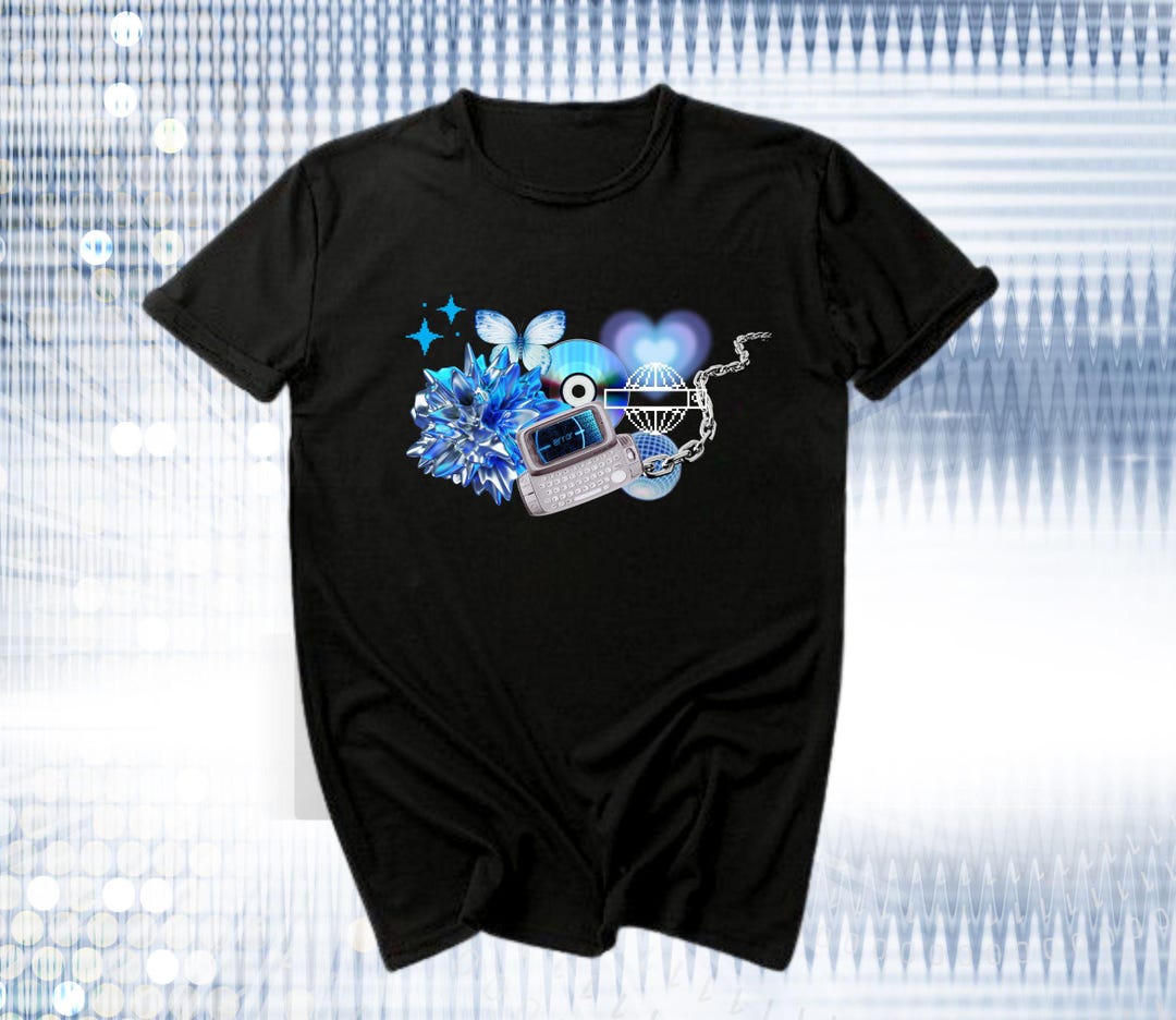 Cybercore Shirt: 2000's Y2k Futurism | Blue Tech Aesthetic | Old School ...