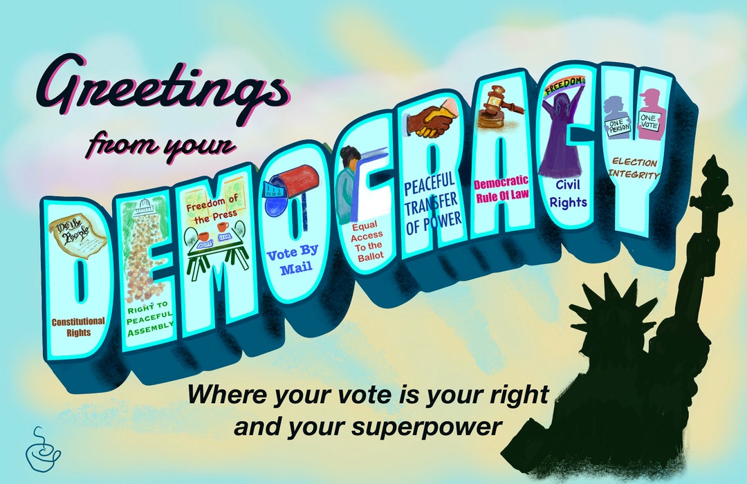 Postcard: GREETINGS From Your DEMOCRACY is an Artist-designed Vintage ...