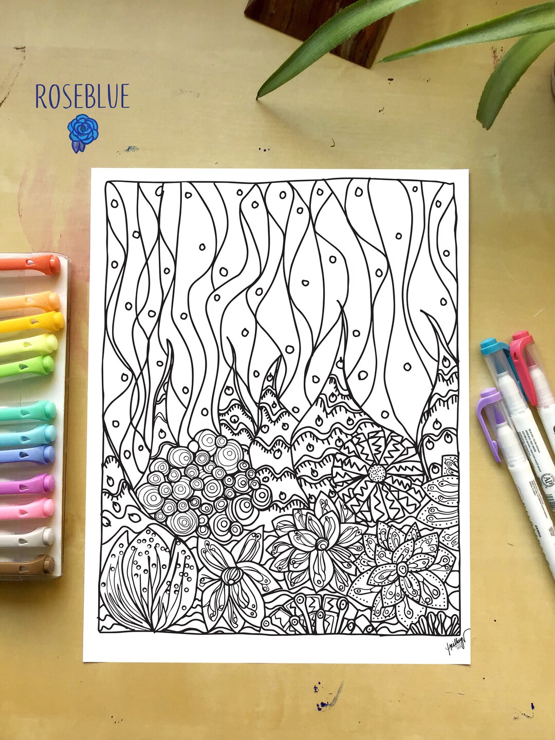Folk Art Doodle Coloring Page Art Therapy Activity Page Printable PDF ...