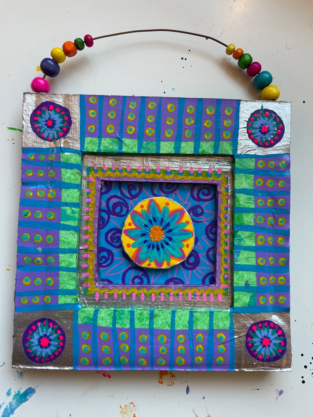 Mini Folk Art Wall Decor, Hand Painted Upcycled Cardboard Niche Wall ...