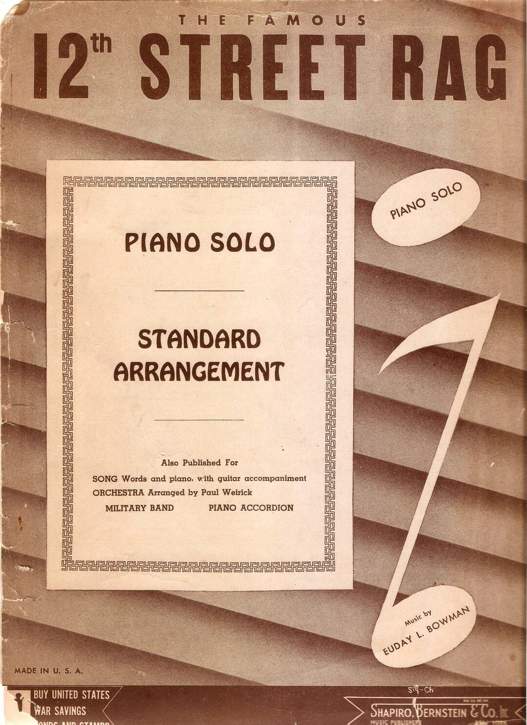 The Famous 12th Street Rag Piano Solo Standard Arrangement Music by ...