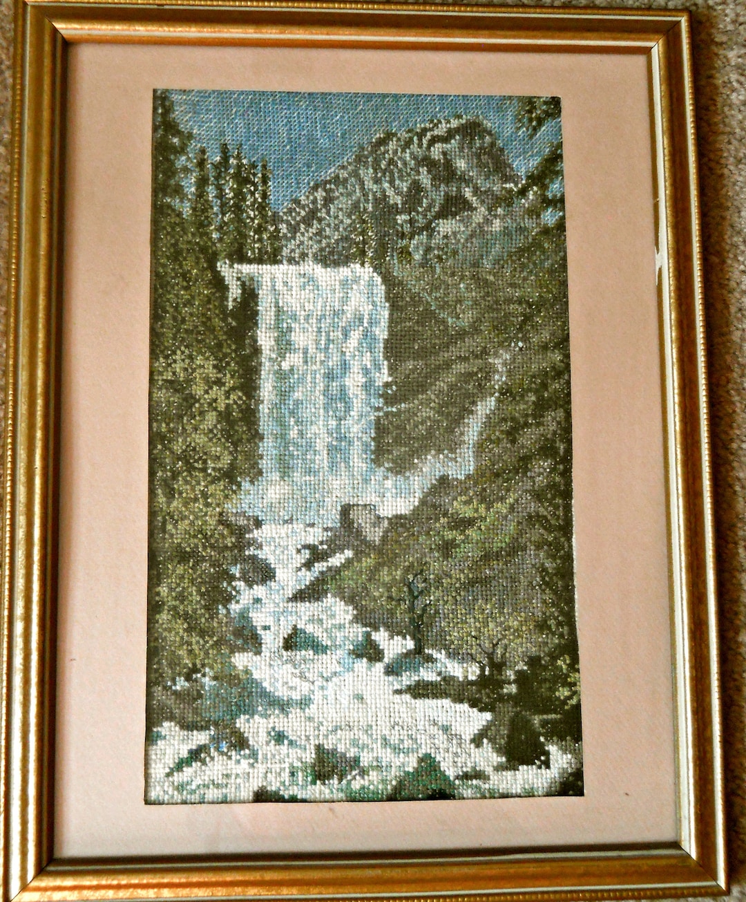 Waterfall Cross Stitch Wall Decor Framed Picture, Cross My Heart ...