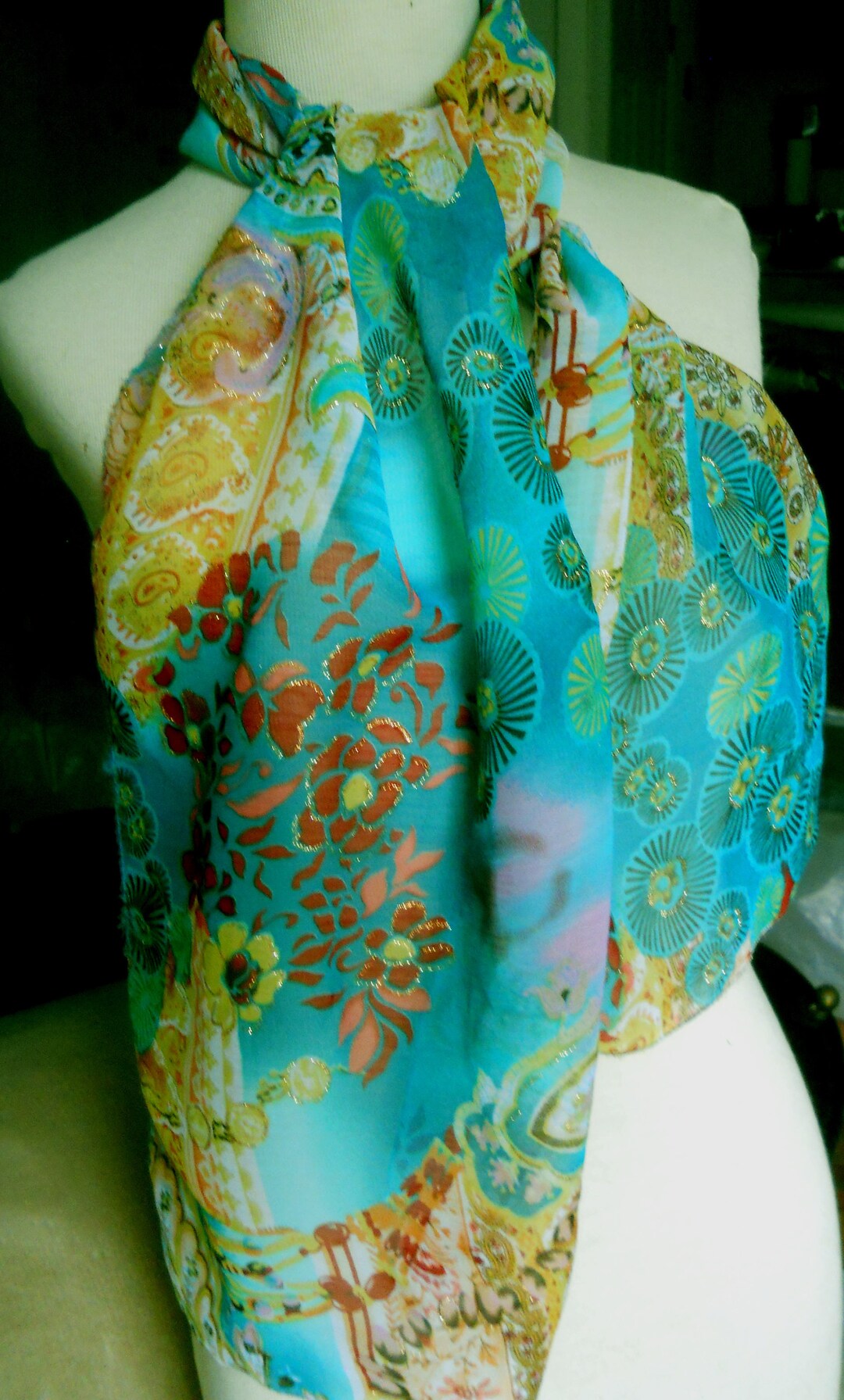 Vintage Scarf, Shiny Sparkle With Gold Metallic Foil Scarf, Valentine's ...