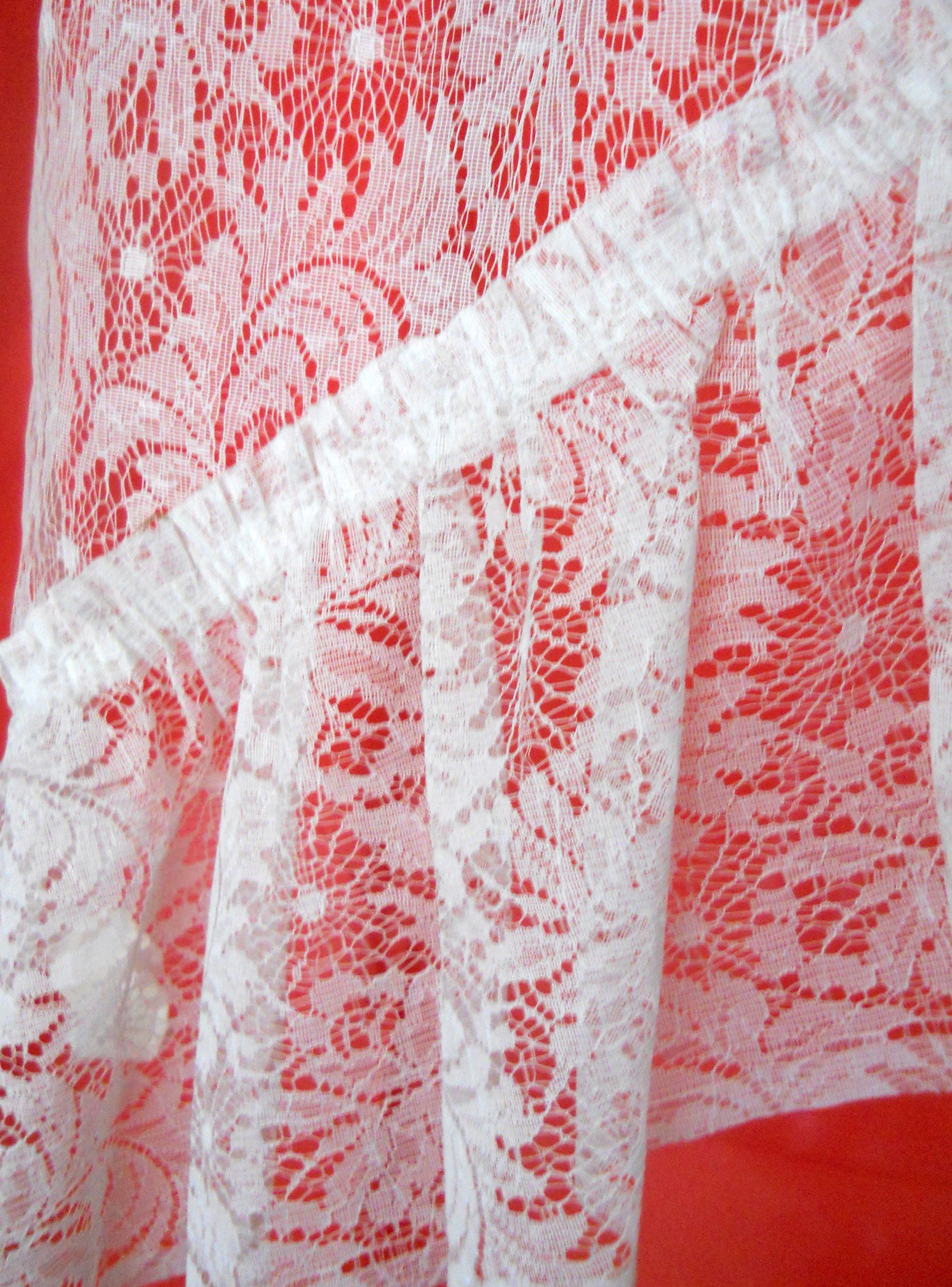 Pair of Lace Curtain Panels With Cascade Valance Attached, Vintage ...