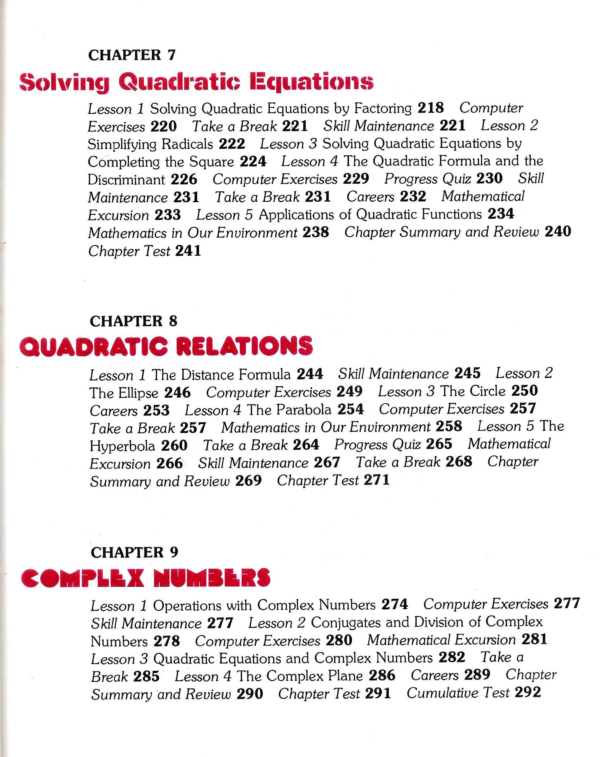 ALGEBRA TWO Book Linear Quadratic Functions Ratios Proportions ...