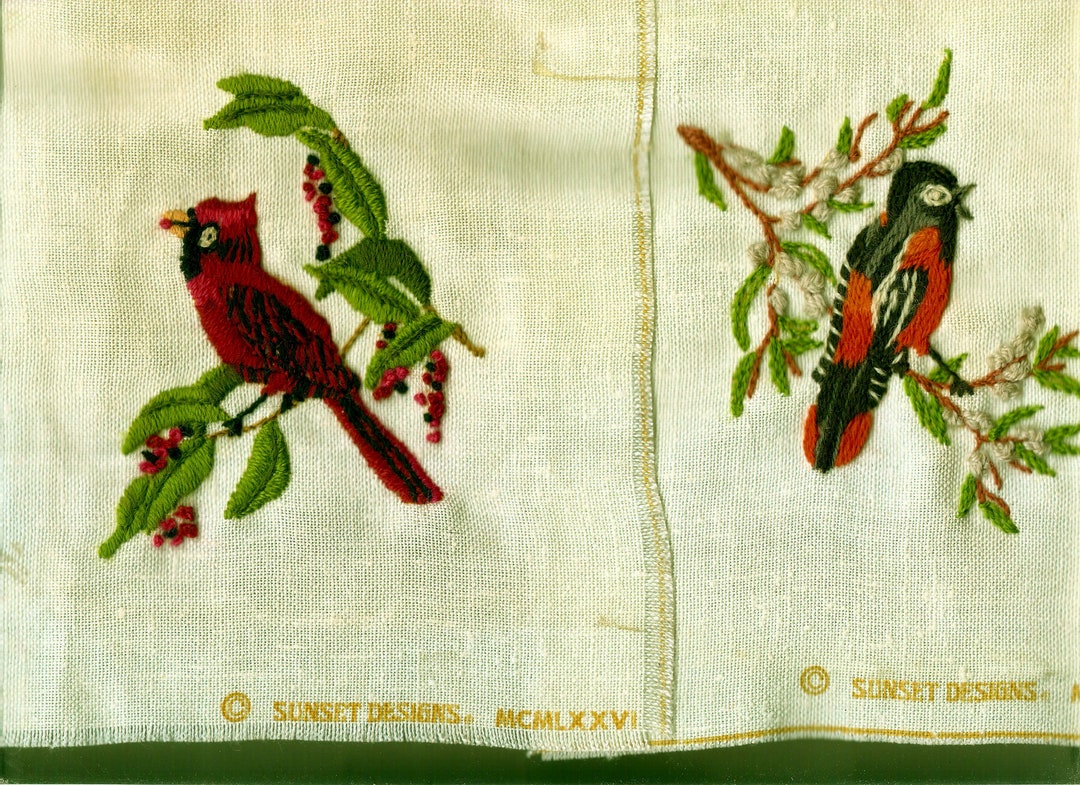 Birds Set of 2 Crewel Embroidery Pictures, Hand Embroidered, Vintage ...
