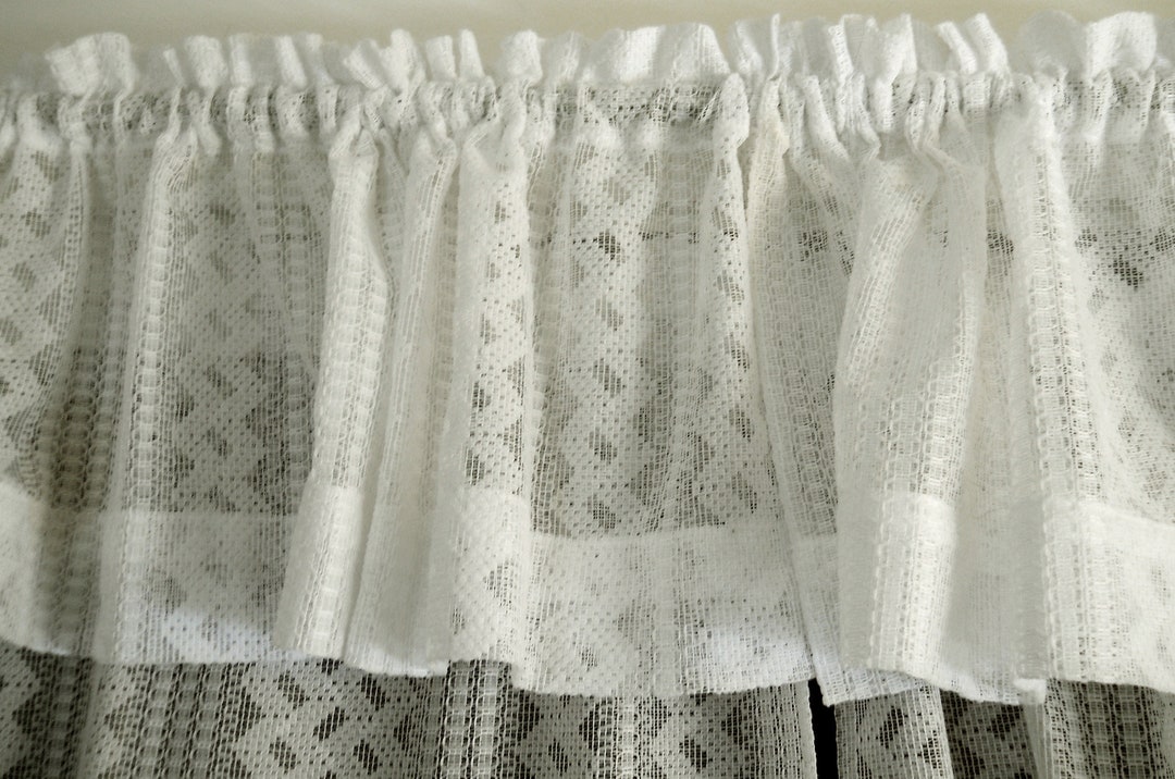 White Lace Window Curtains With Valances and Holders White Lace Curtain ...