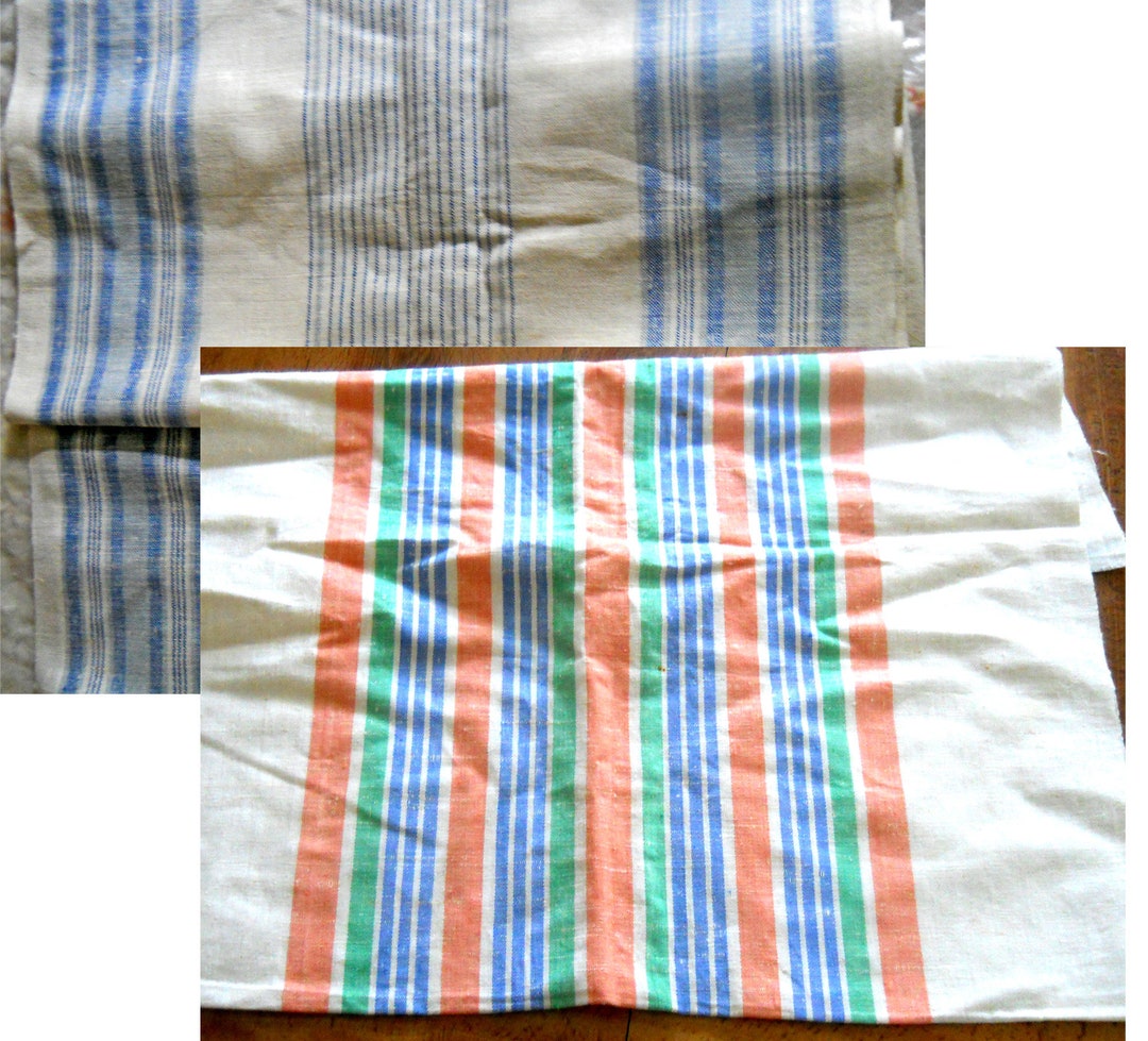 Linen Dish Towel Fabric Striped Vintage Heavy Soft Finish Kitchen Hand ...