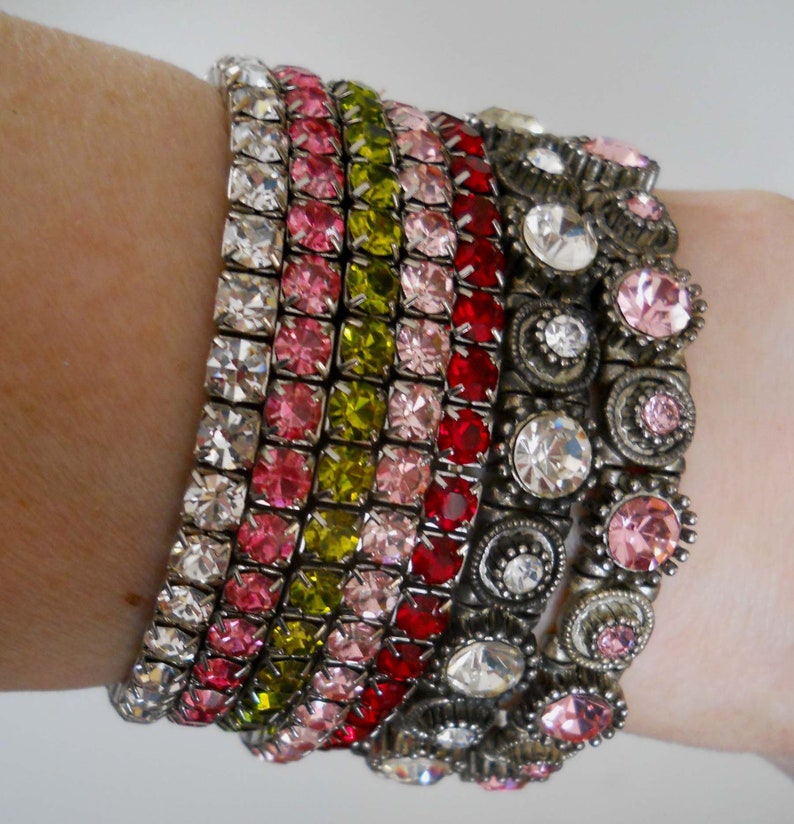 Stretch Silver Tone Metal With Multicolor Rhinestones Single Strand ...