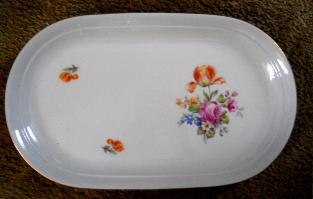 Kahla Oval Dinner Platter Large Serving Plate German Porcelain Sandwich Tray Floral Design ...