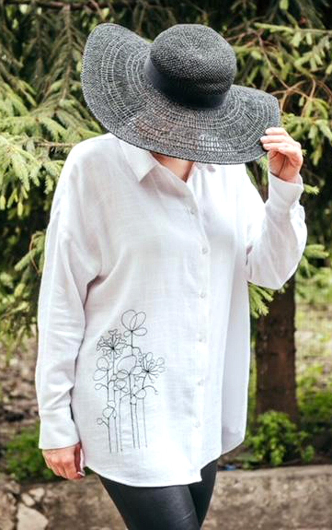 Soft Embroidered White Button Down Shirt for Women Long Sleeve Floral ...