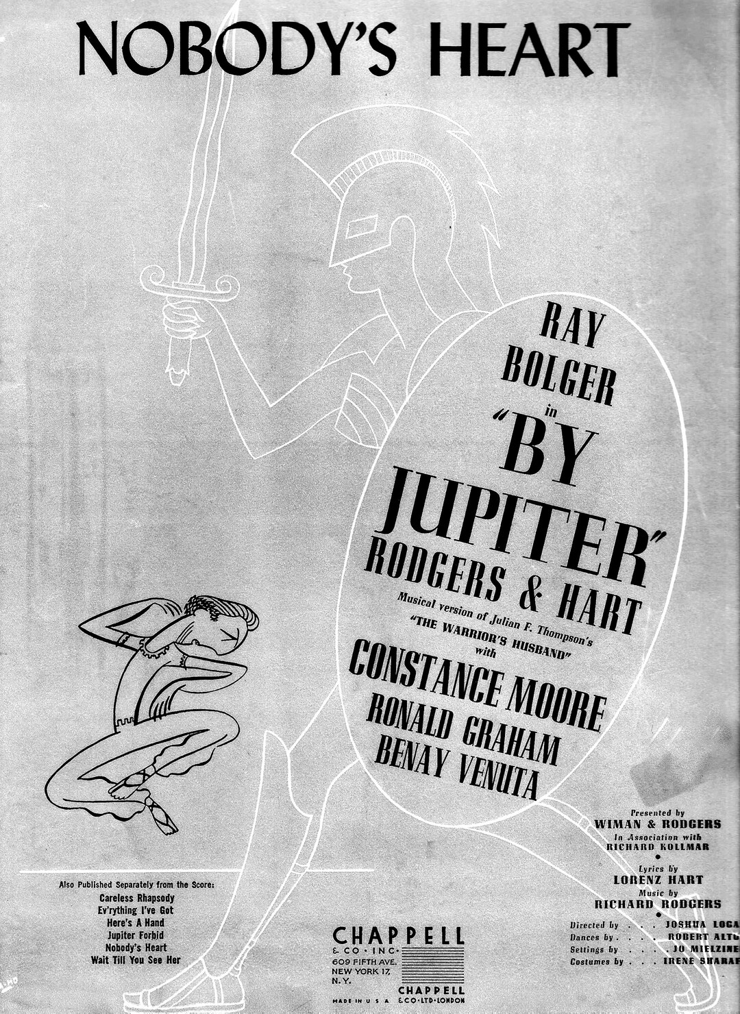 NOBODY'S HEART Ray Bolger in Musical "by Jupiter" 1942 Rodgers & Hart ...