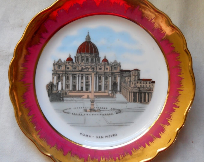 Vintage Rome Italy Roma Colosseum Red Gold Scalloped Ceramic Souvenir ...