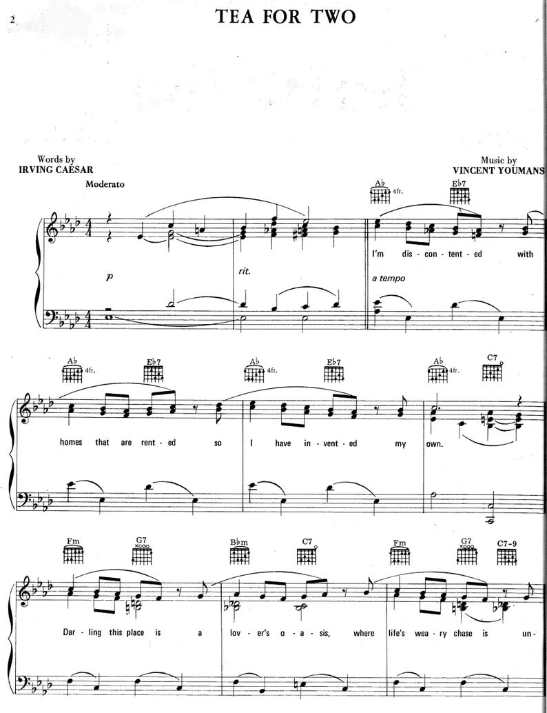 TEA FOR TWO Music Sheet 1924 Deluxe Edition Digital Words Irving Caesar ...
